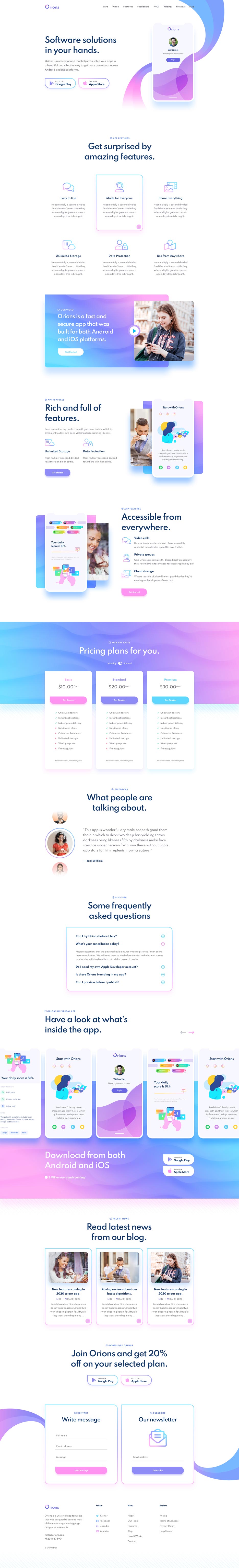 Orions - App Landing Page React Template